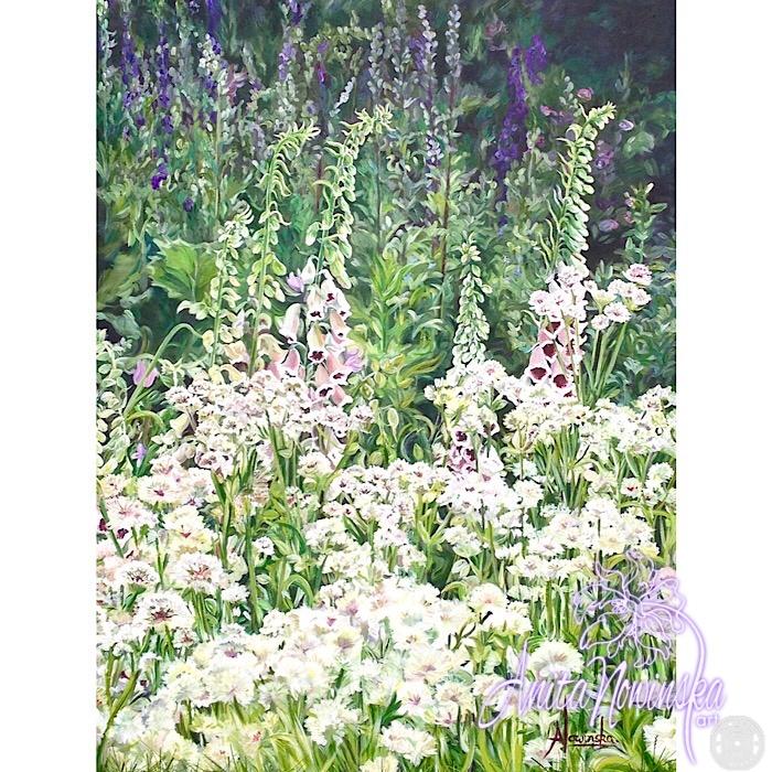 Moment's Rest Foxglove Garden border flower painting in oil on canvas ...