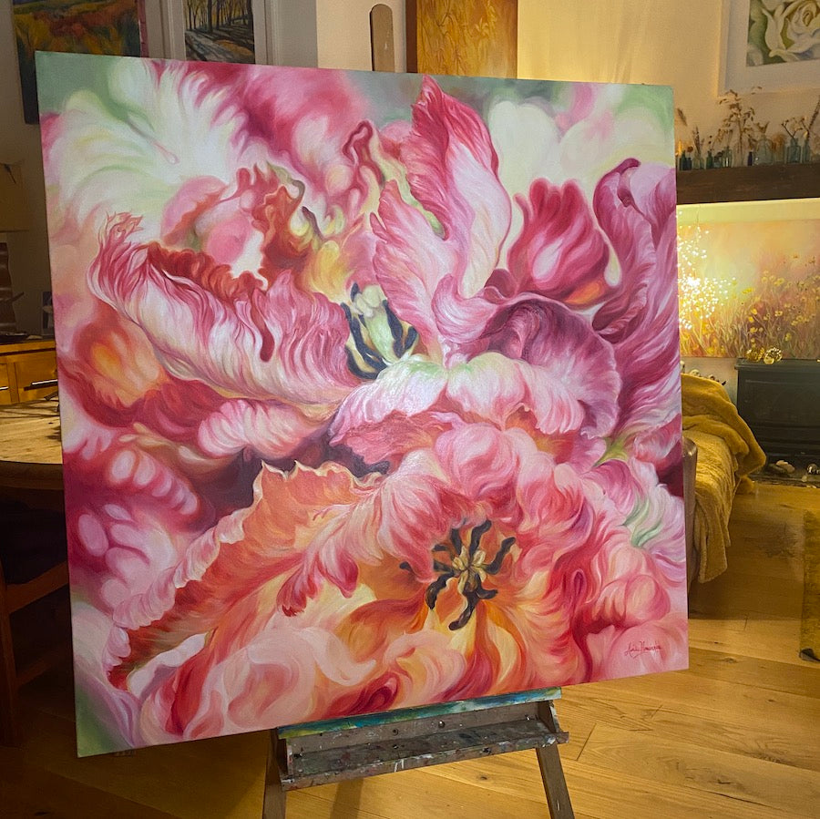 'Lifeblood'- Tulips, Big Flower Painting Oil on Canvas – Anita Nowinska